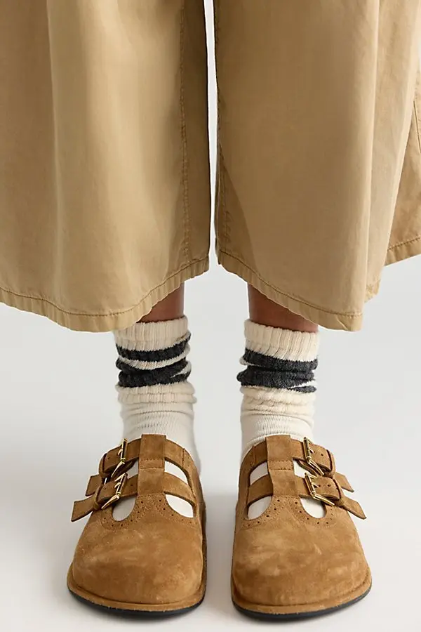 Free People Shoreditch Buckle Mules - Camel Suede