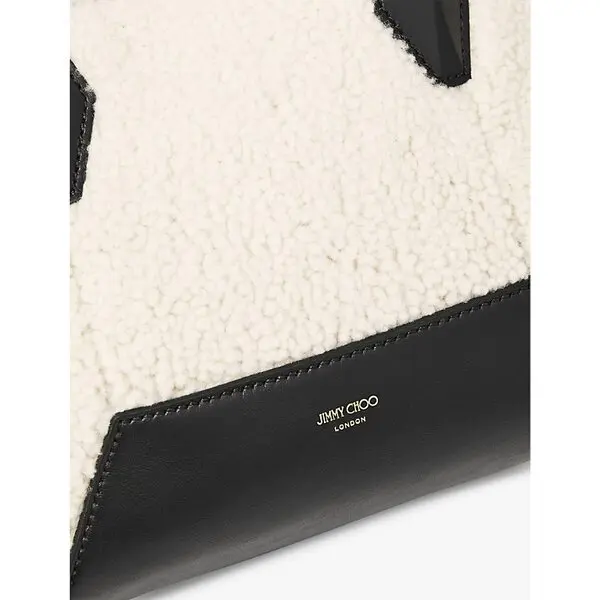 JIMMY CHOO Diamond Logo-embossed Shearling And Leather Tote - Natural