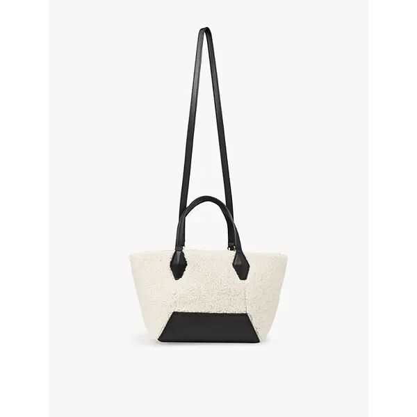 JIMMY CHOO Diamond Logo-embossed Shearling And Leather Tote - Natural