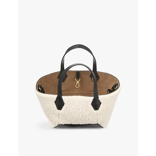 JIMMY CHOO Diamond Logo-embossed Shearling And Leather Tote - Natural