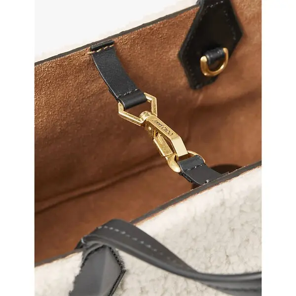 JIMMY CHOO Diamond Logo-embossed Shearling And Leather Tote - Natural