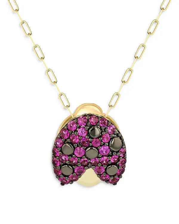 Phillips House 18k Yellow Gold Symphony Ruby Ladybug Pendant Necklace - Pink/gold