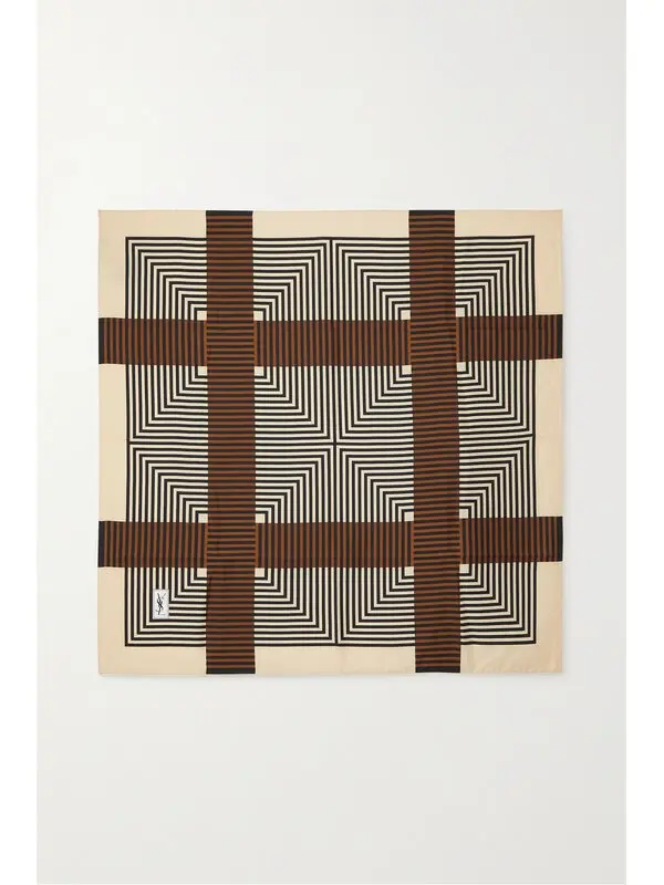 Saint Laurent Printed Silk-satin Scarf - Brown