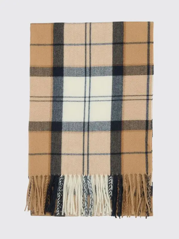 Barbour Rectangular Scarf In A Tartan Pattern With Fringed Edges - Beige