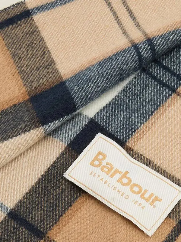 Barbour Rectangular Scarf In A Tartan Pattern With Fringed Edges - Beige