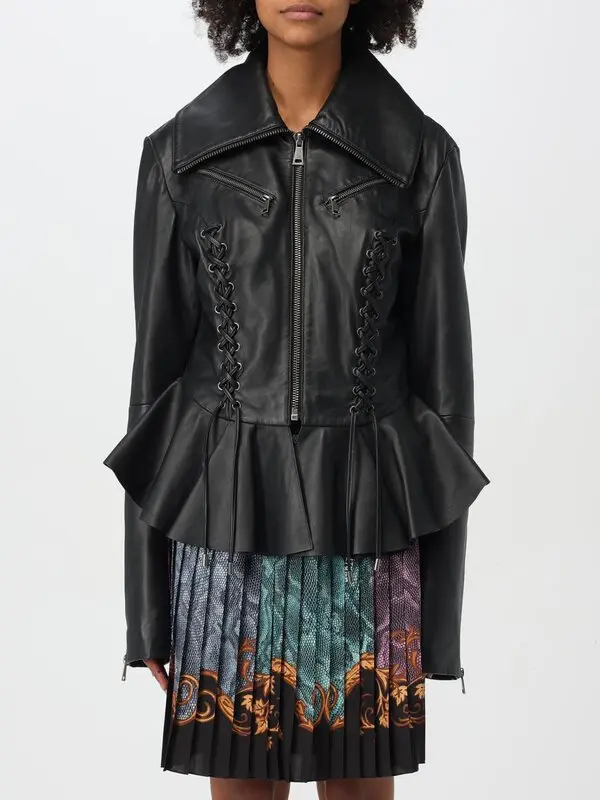 Versace Leather Peplum Jacket - Black