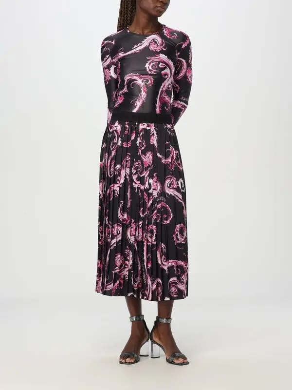 Versace Pleated Midi Skirt With Baroque Print