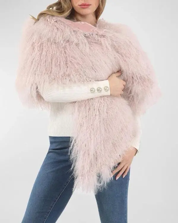Gorski Select Mongolian Lamb Shearling Shawl - Pink