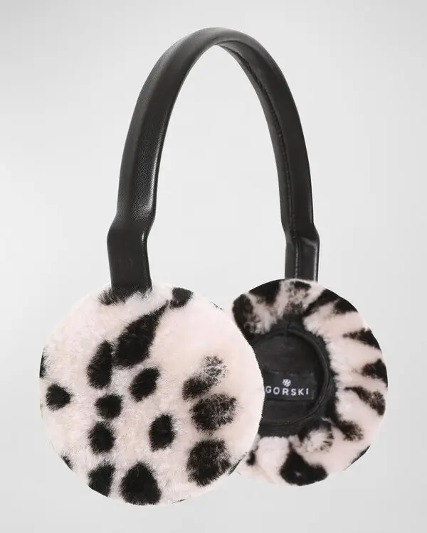 Gorski Dotted Lamb Shearling & Leather Earmuffs - Beige
