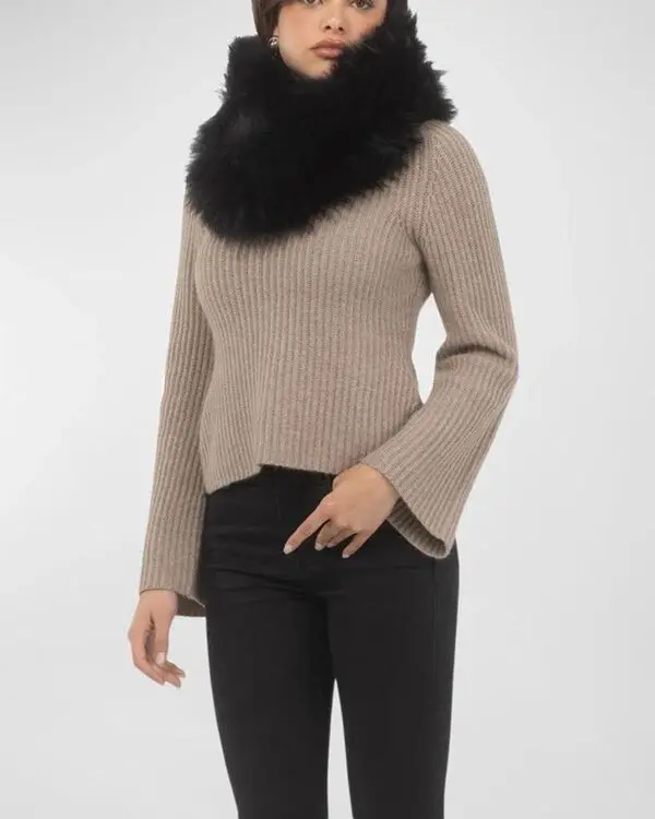 Gorski Select Lamb Shearling Infinity Scarf - Black