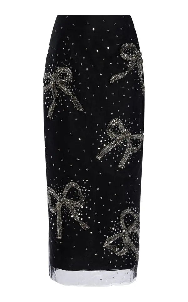 Carolina Herrera Embellished Tulle Midi Skirt - Black