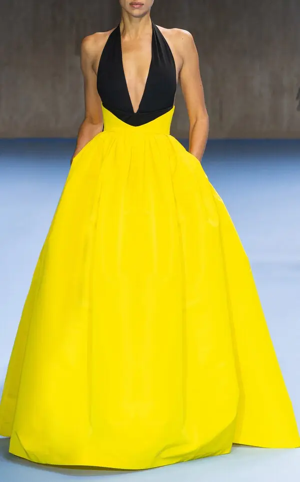 Carolina Herrera Plunged Silk Halter Gown In Yellow - 40% Off | Editorialist