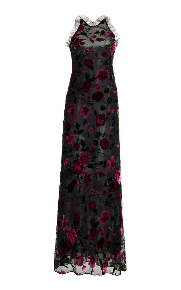 chinese dress ladies Harlan Silk-Velvet Devoré Dress in Black Countryside Devoré Mono main image 0