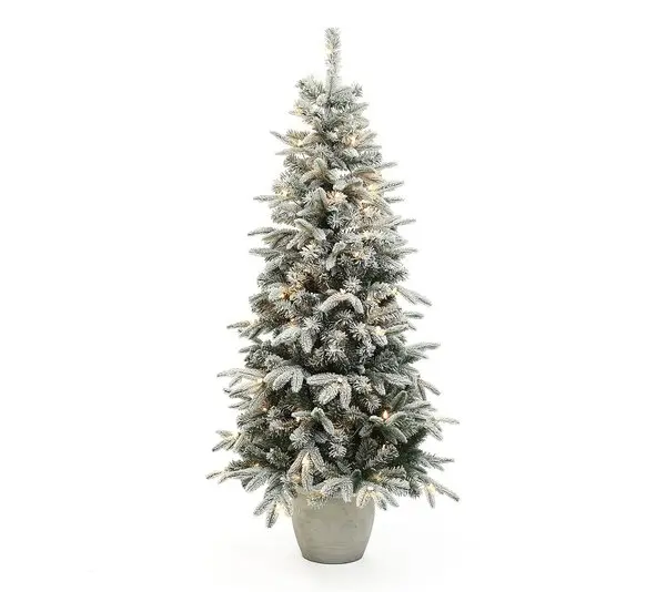 LUXEN HOME Luxenhome 5ft Pre-lit Flocked Slim Fir Potted A Rtificial Tree - One-color