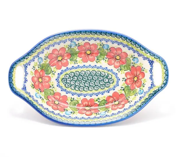 LIDIA'S POLISH POTTERY Hand Painted Oval Platter