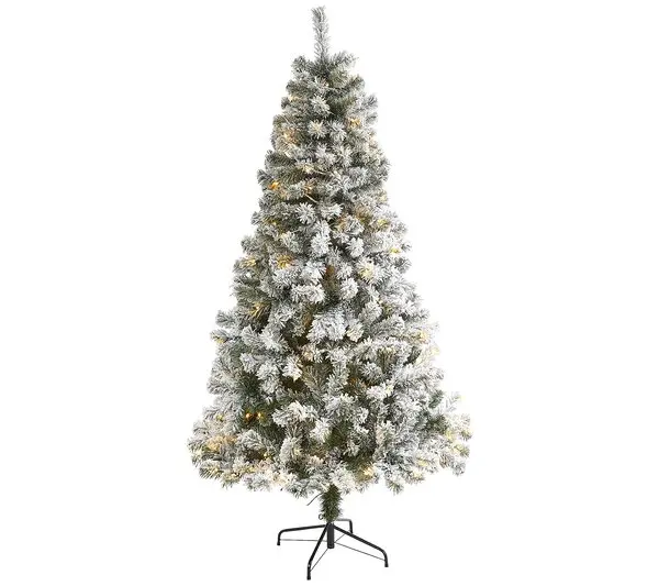 NEARLY NATURAL 6' Flocked Fir Christmas Tree - One-color