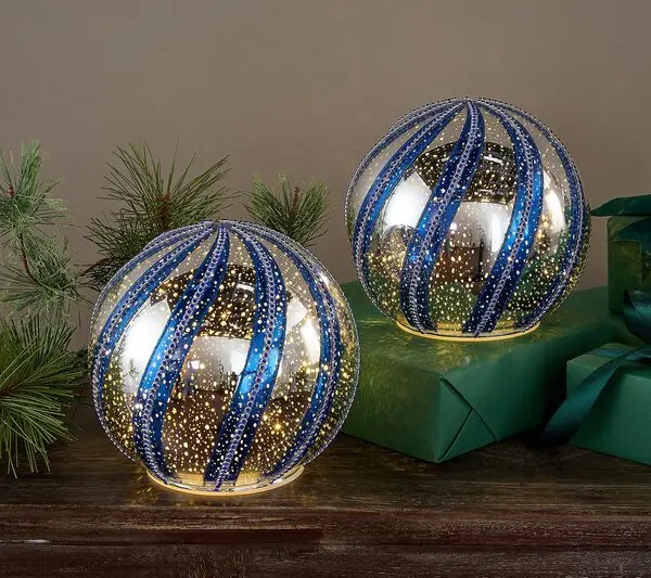 VALERIE PARR HILL Set Of 2 6' Illuminated Jeweled Swirl Spheres Valerie - One-color
