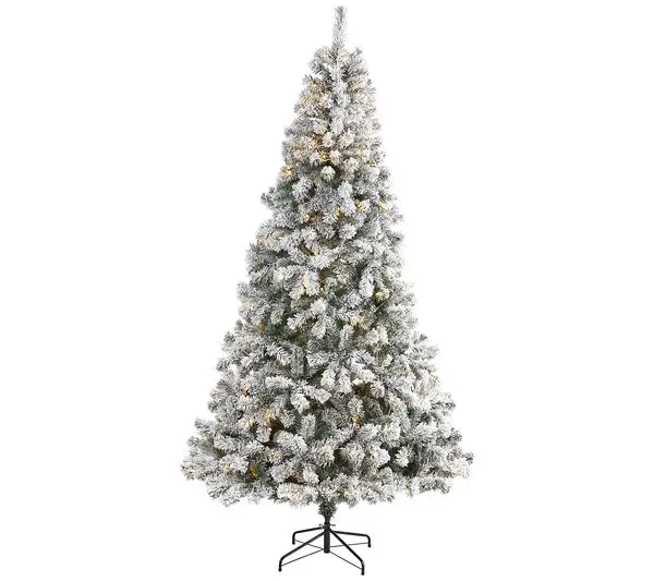 NEARLY NATURAL 8' Flocked Fir Christmas Tree - One-color