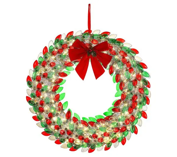 MR. CHRISTMAS 30 In. Retro C9 Bulb Wreath Red And Green - One-color
