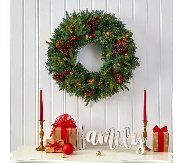 NEARLY NATURAL 24' Mixed Pine Christmas Wreath - One-color