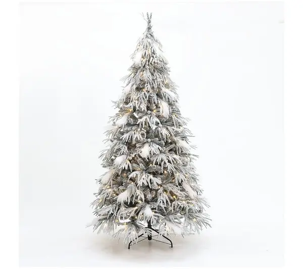 LUXEN HOME Luxenhome 7.5ft Pre-lit Flocked Slender Artific Ial Tree - One-color