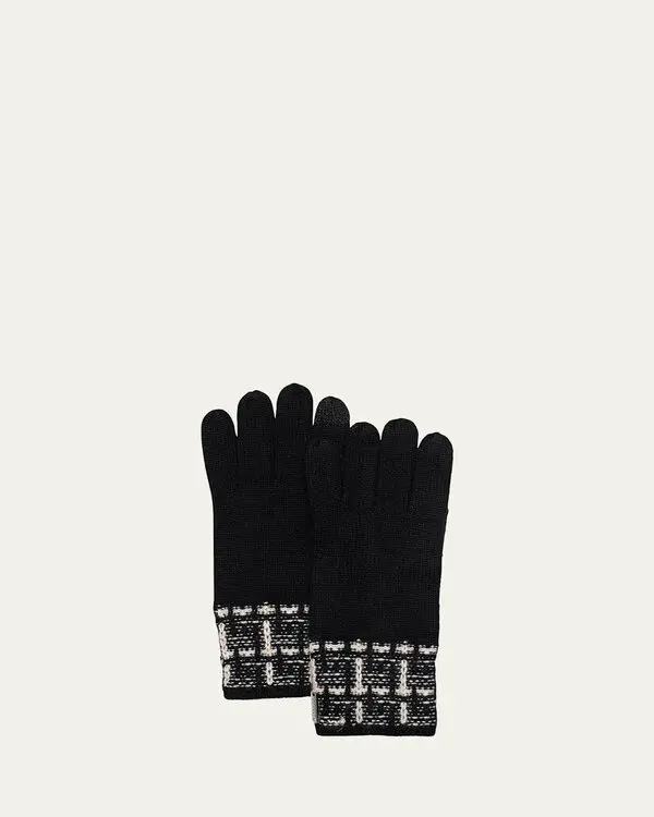 Gorski Cashmere Knit Gloves - Black/ivor
