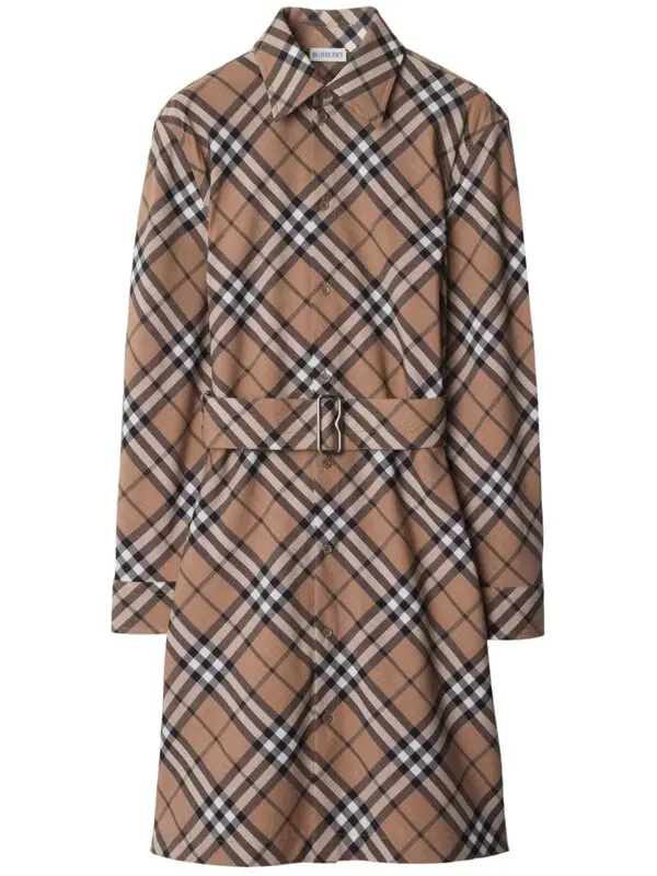 Burberry Check Wool-blend Chemisier Dress - Beige