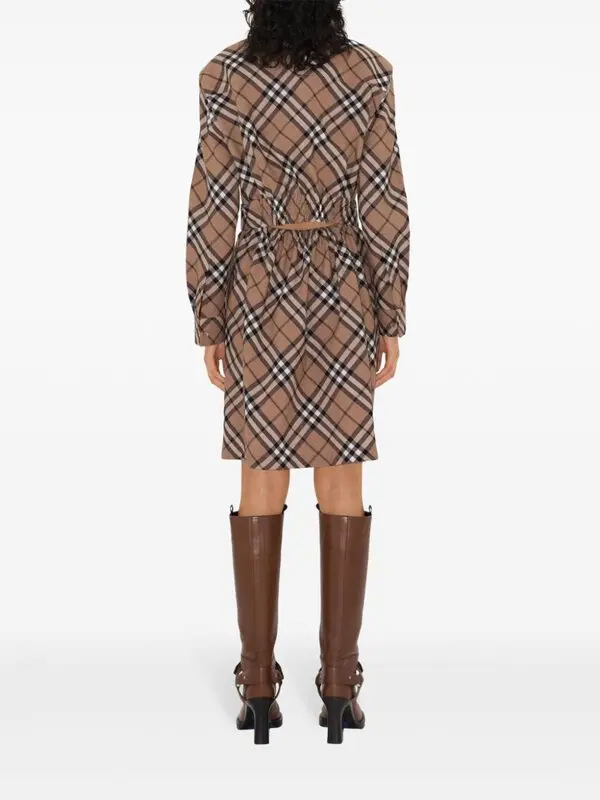 Burberry Check Wool-blend Chemisier Dress - Beige