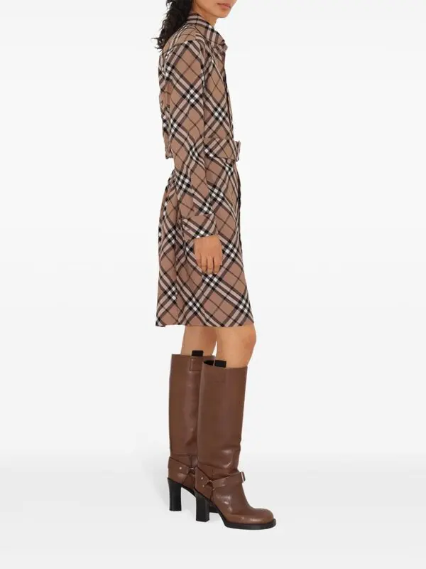 Burberry Check Wool-blend Chemisier Dress - Beige