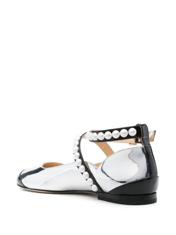 Mach & Mach Leather Bicolor Ballerinas - Silver