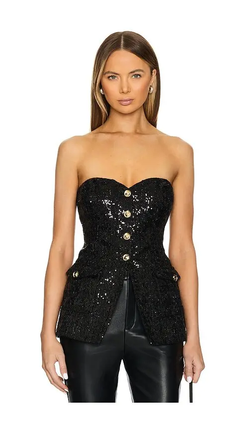 Astr The Label Milani Sequin Embellished Tweed Top