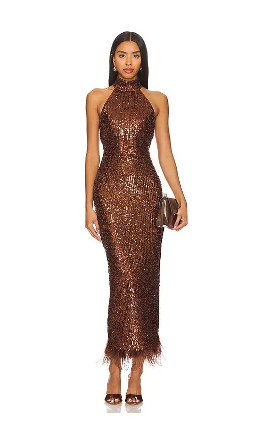 yahaira maxi dress in dark brown Women's Asymmetric Knit Maxi Dress With Scarf - Brown - L - Laya