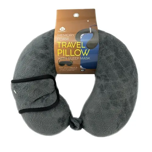 PURSONIC Memory Foam Travel Pillow With Sleep Mask - Gray