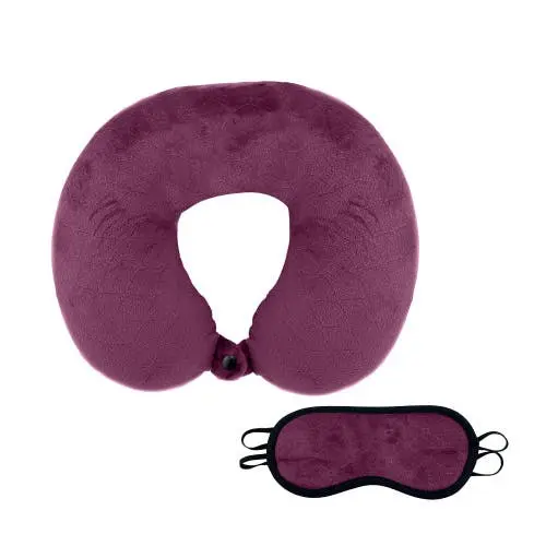 PURSONIC Memory Foam Travel Pillow With Sleep Mask - Purple