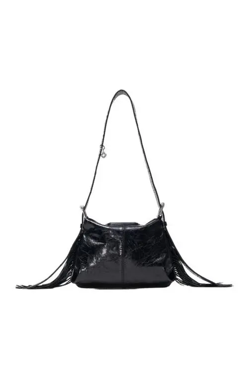 Maje Miss M Mini Cracked Leather Bag - Black