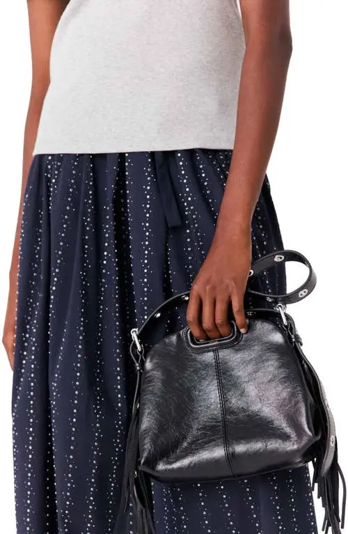 Maje Miss M Mini Cracked Leather Bag - Black