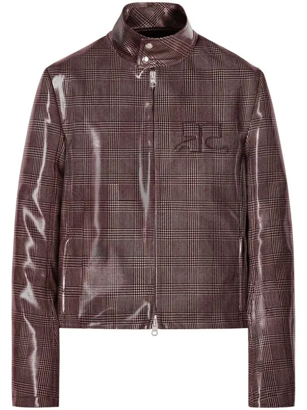 COURREGES Shaded-logo Patent Biker Jacket - Brown