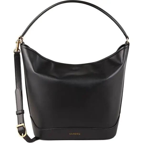 Sandro Leather Bucket Bag With Adjustable Strap - Black