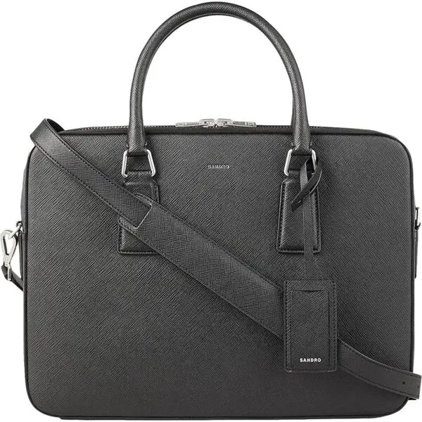 Sandro Saffiano Patterned Reconstituted Leather Briefcase - Black