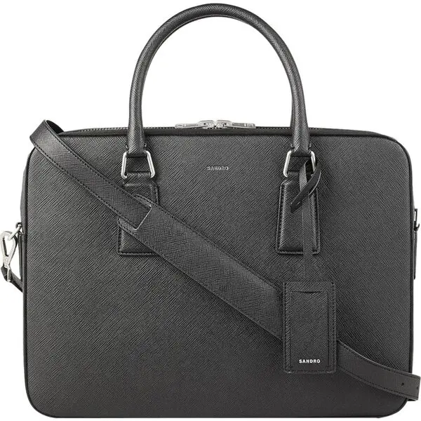 Sandro Saffiano Patterned Reconstituted Leather Briefcase - Black