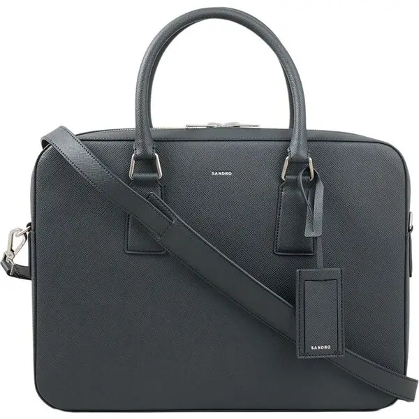Sandro Saffiano Patterned Reconstituted Leather Briefcase - Steel