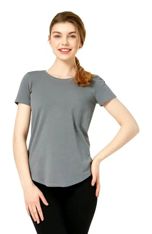 REBODY Essentials Scooped Hem Short Sleeve Top - Stone Olive
