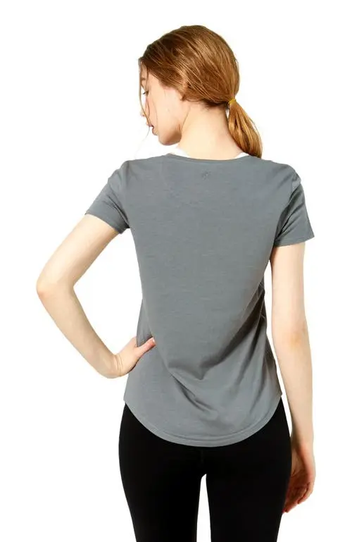 REBODY Essentials Scooped Hem Short Sleeve Top - Stone Olive