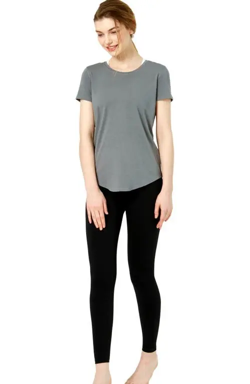 REBODY Essentials Scooped Hem Short Sleeve Top - Stone Olive