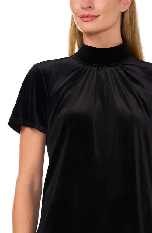 CECE DUPRAZ Mock Neck Cutout Velvet Top - Rich Black