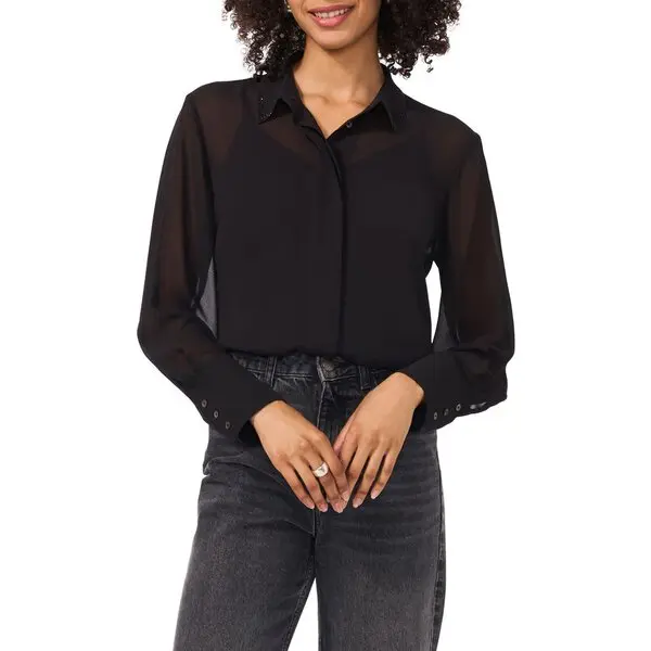 Vince Camuto Bead Detail Button-up Shirt - Rich Black