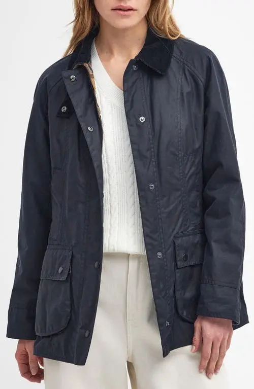 Barbour Beadnell Water Resistant Waxed Cotton Jacket - Navy