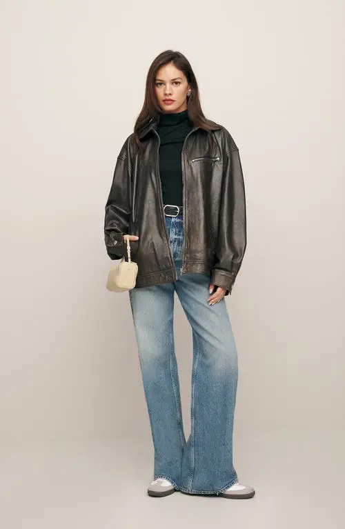 REFORMATION Veda Marco Oversized Leather Bomber Jacket