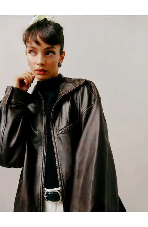 REFORMATION Veda Marco Oversized Leather Bomber Jacket
