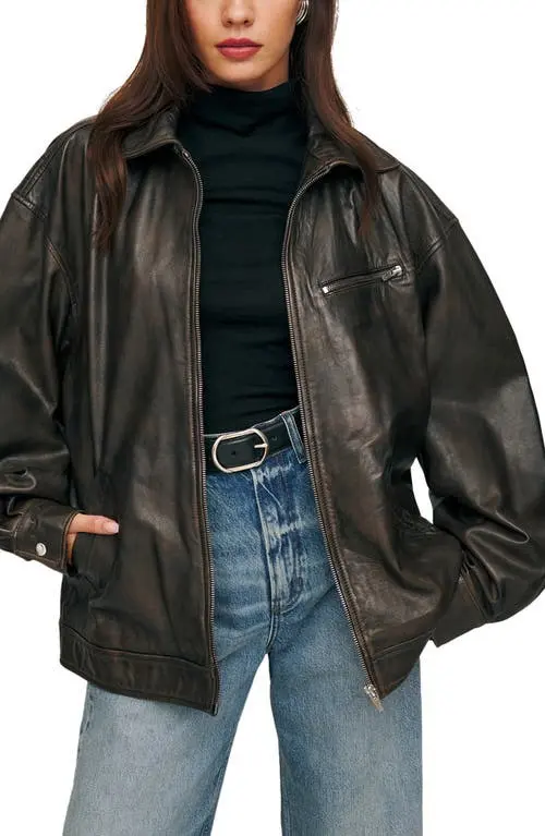 REFORMATION Veda Marco Oversized Leather Bomber Jacket - Pitstop